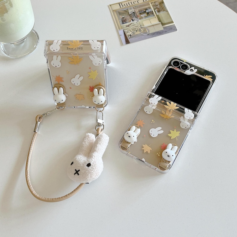Cute Maple Leaf Miffy Rabbit Phone Case With Lanyard for Samsung Z Flip ...