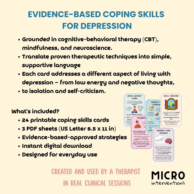 Depression Coping Skills Flashcards, Printable Mental Health Tool PDF ...