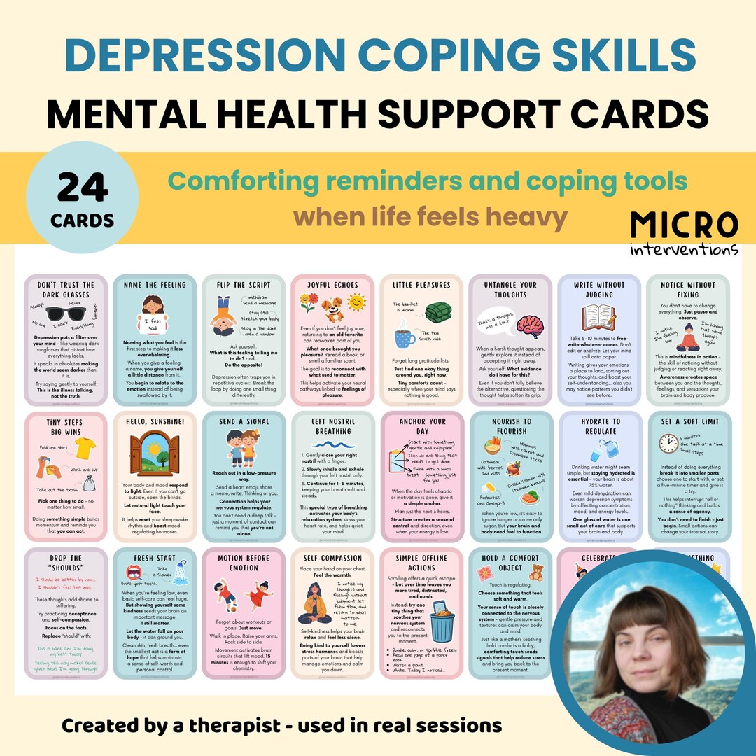 Depression Coping Skills Flashcards, Printable Mental Health Tool PDF ...