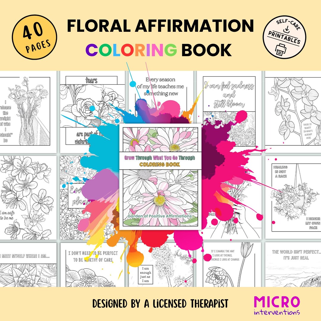 Floral Affirmations Coloring Pages, Positive Quotes for Mindfulness ...