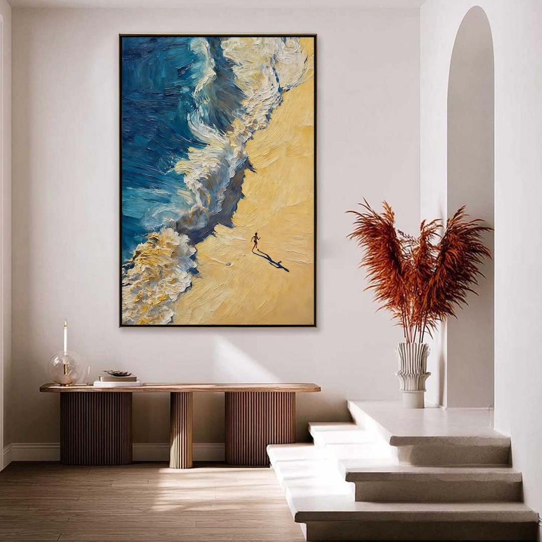Hand-painted Impasto Beach Oil Painting on Canvas, Large Original Ocean ...