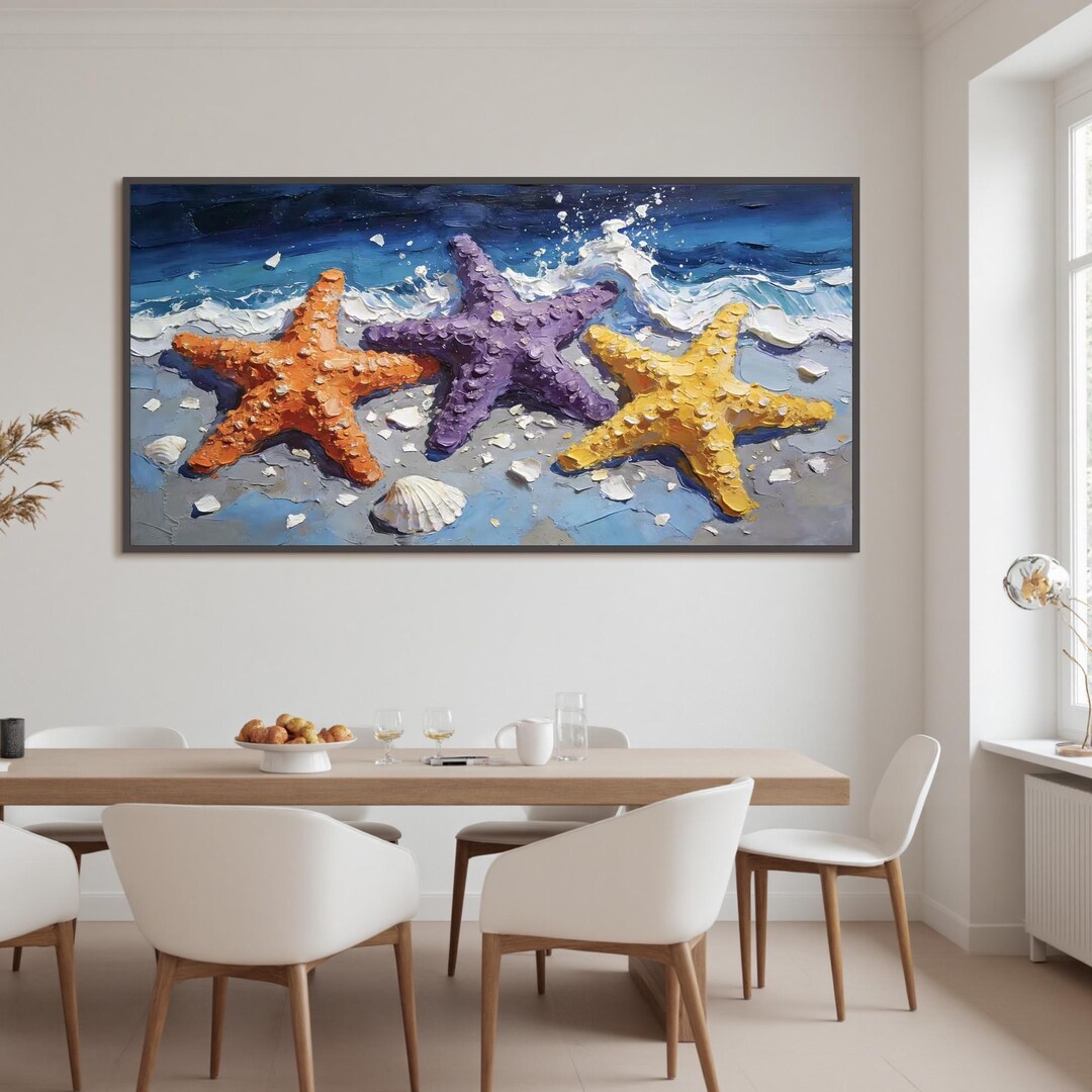 Colorful Starfish Oil Painting, Textured Coastal Wall Art, Impasto ...
