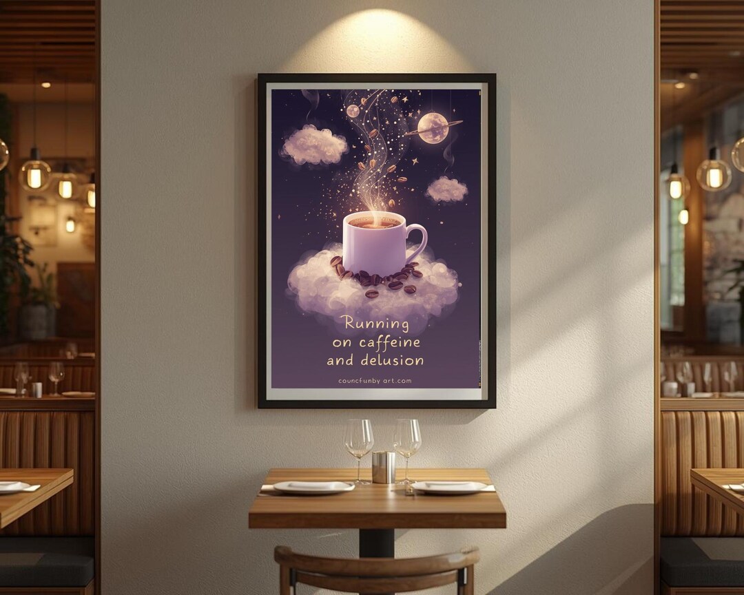 Surreal Coffee Wall Art | Caffeine Humor Print | Fantasy Cafe Decor ...