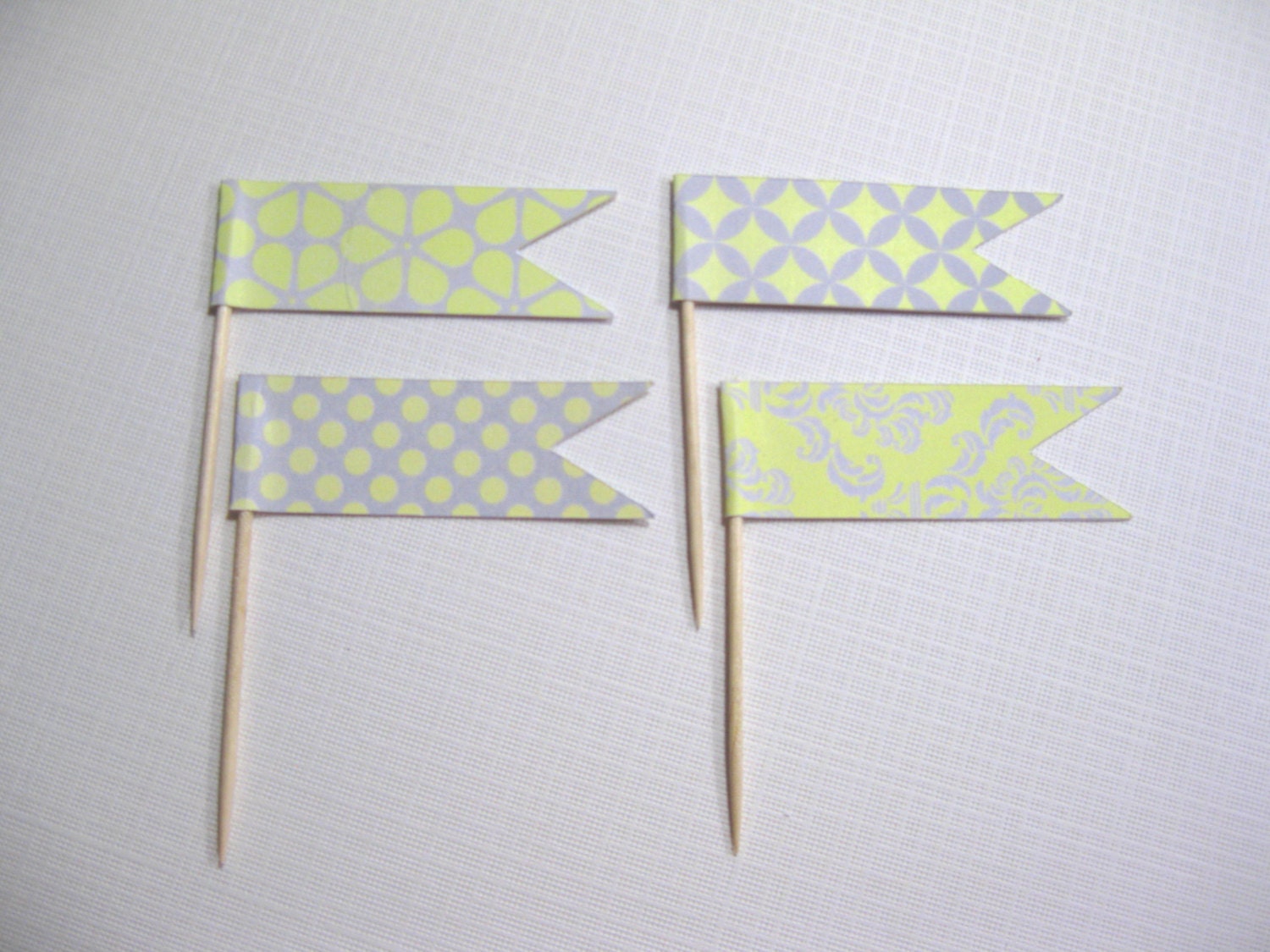 24 Flag Cupcake Toppers Yellow Grey Party Food Picks Flag | Etsy