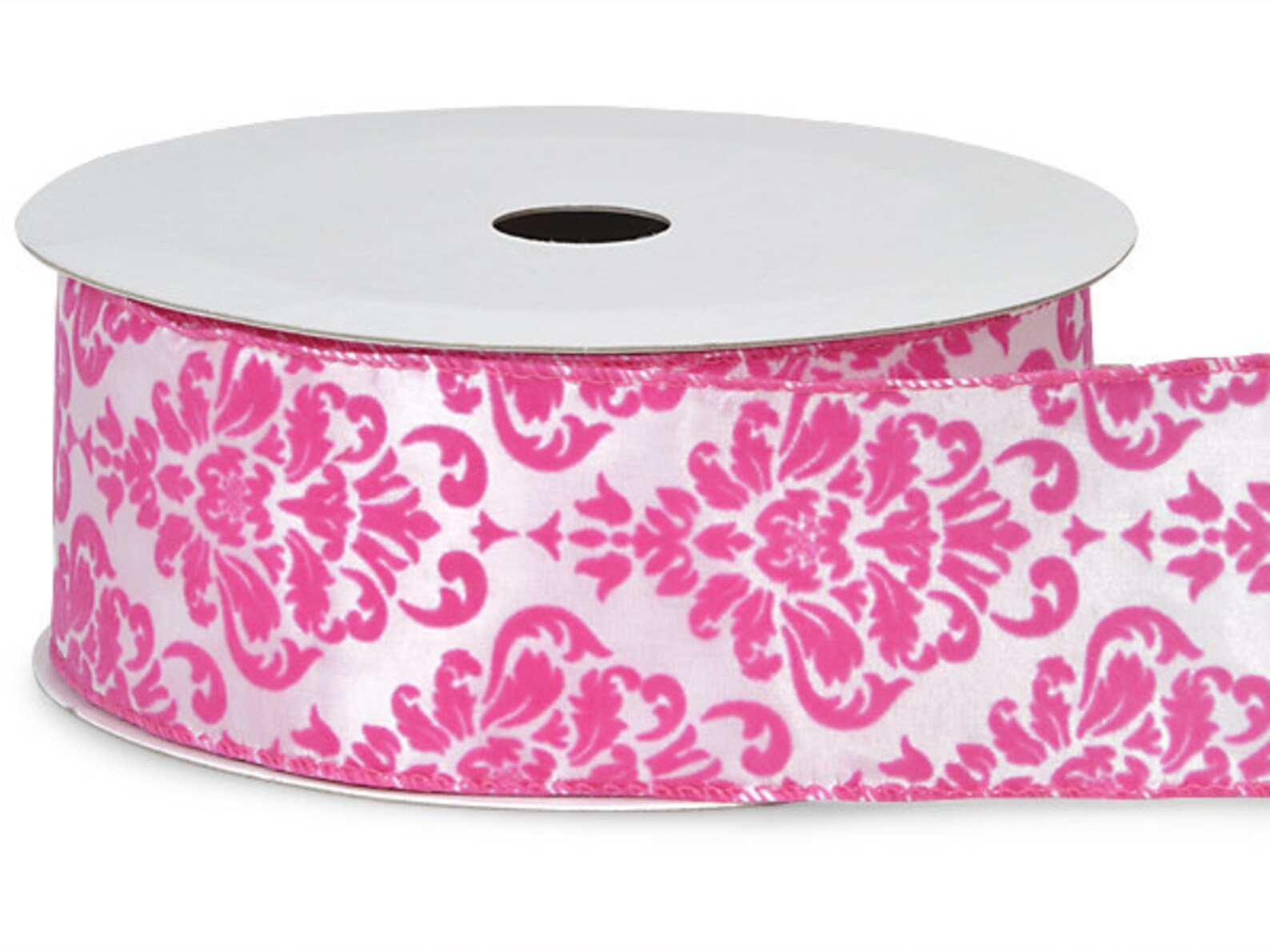 25 Yards 2 1/2 Inch Wire Edge Pink White Damask Flocked Satin - Etsy