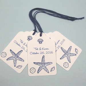 10 Wedding Favor Tags - Personalized Navy Blue Beach Seashore Seashell ...