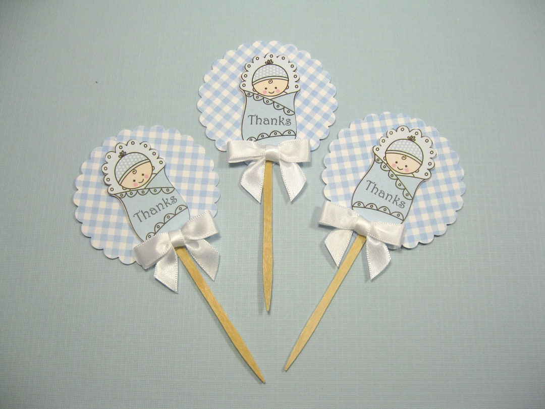10 Blue White Cute Baby Cupcake Toppers Food Picks Cupcake - Etsy
