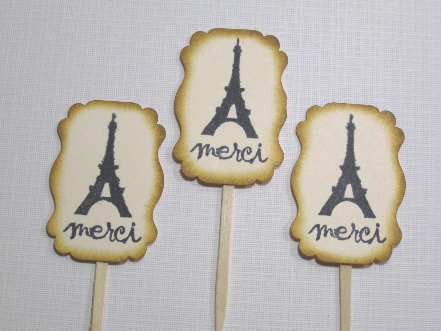 10 Cupcake Toppers Food Picks Eiffel Tower Merci - Etsy