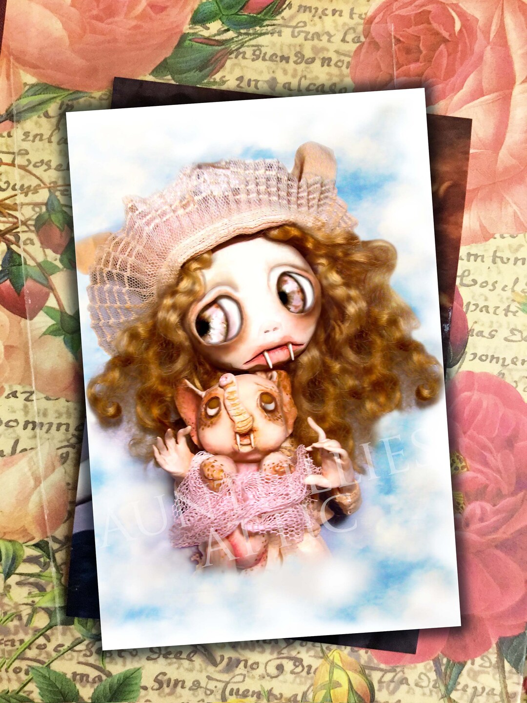 Fairy Holding Elephant Vampire, Gothic Art Illustration, Gothic Gift ...