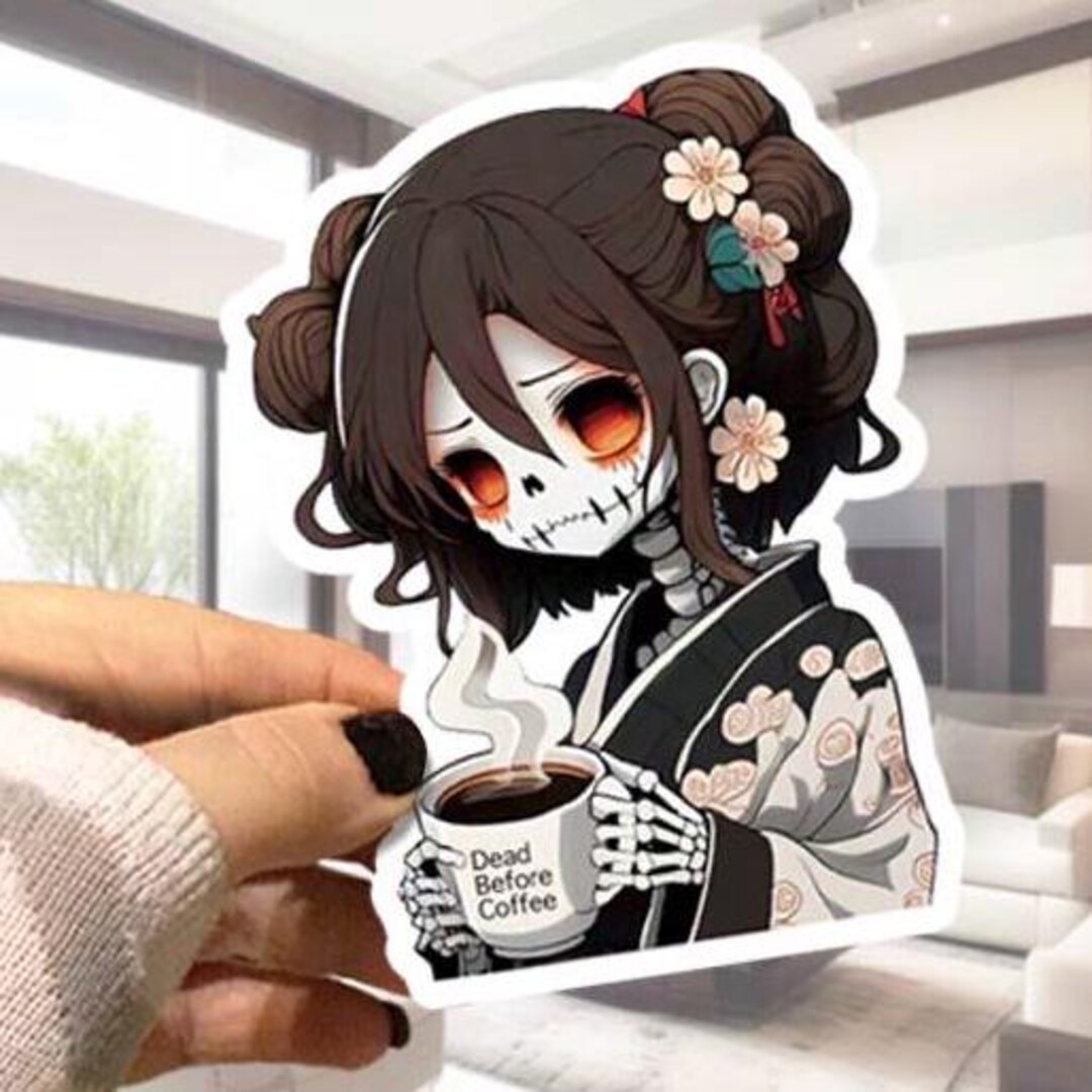 Dead Before Coffee Sticker, Anime Sticker, Skeleton Sticker ...