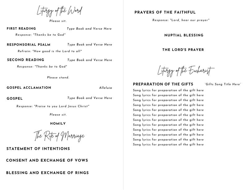Full Catholic Wedding Program Template, Nuptial Mass Order of Service ...