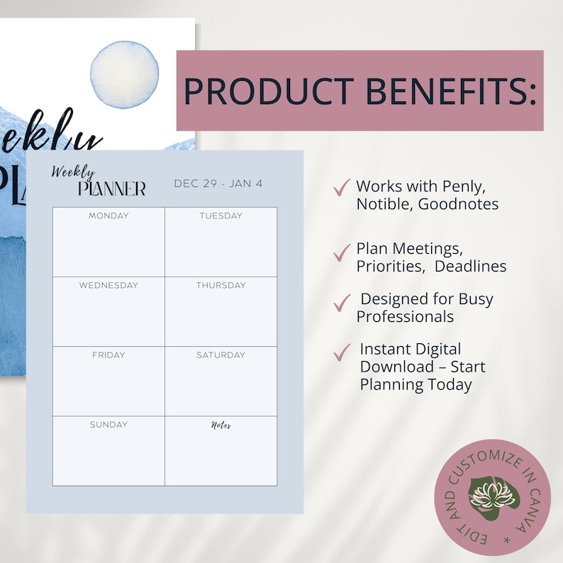 2026 Digital Weekly Planner for Professionals | Minimalist iPad Planner ...