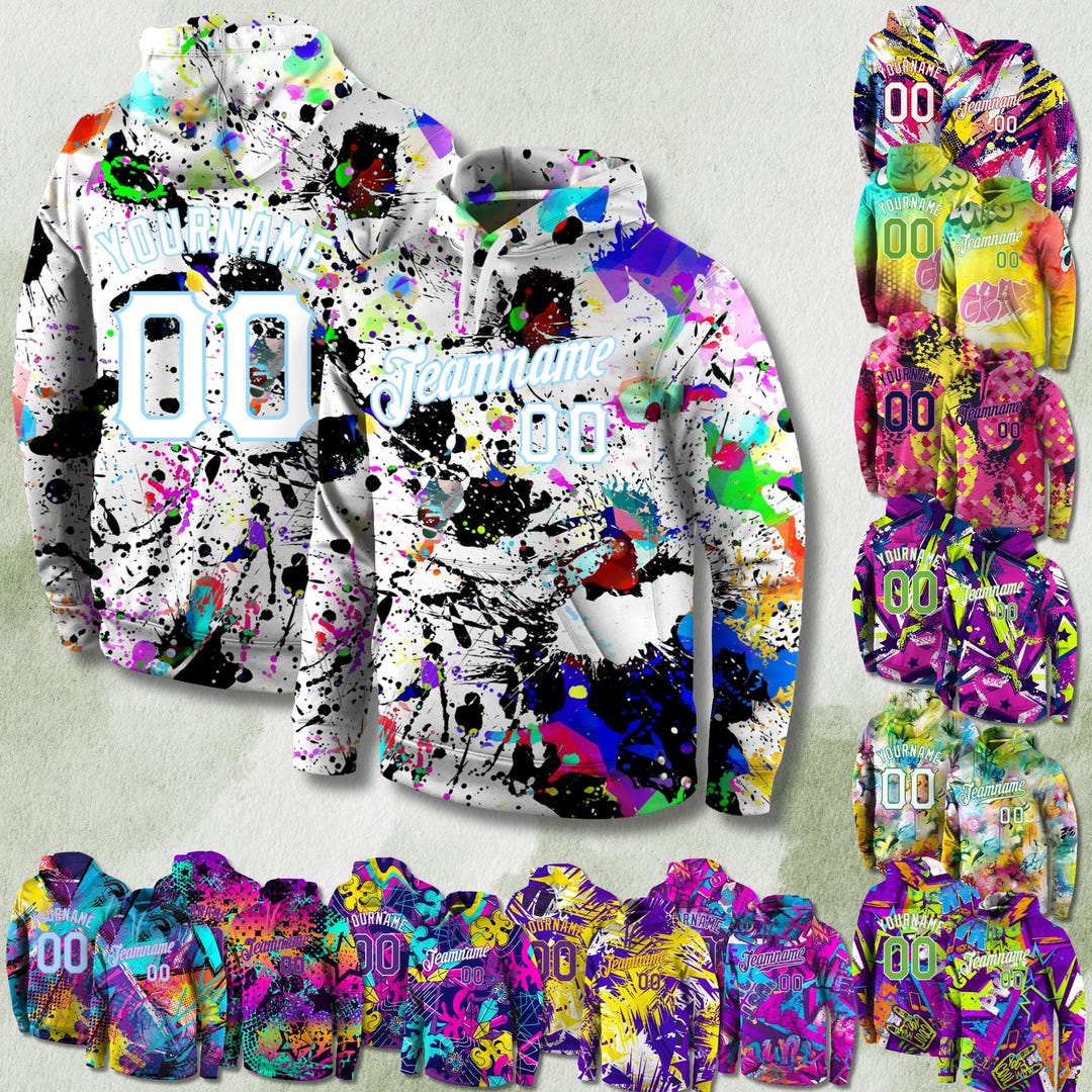 Custom Paint Splatter Hoodie – Personalized Team Name Graffiti Pullover ...