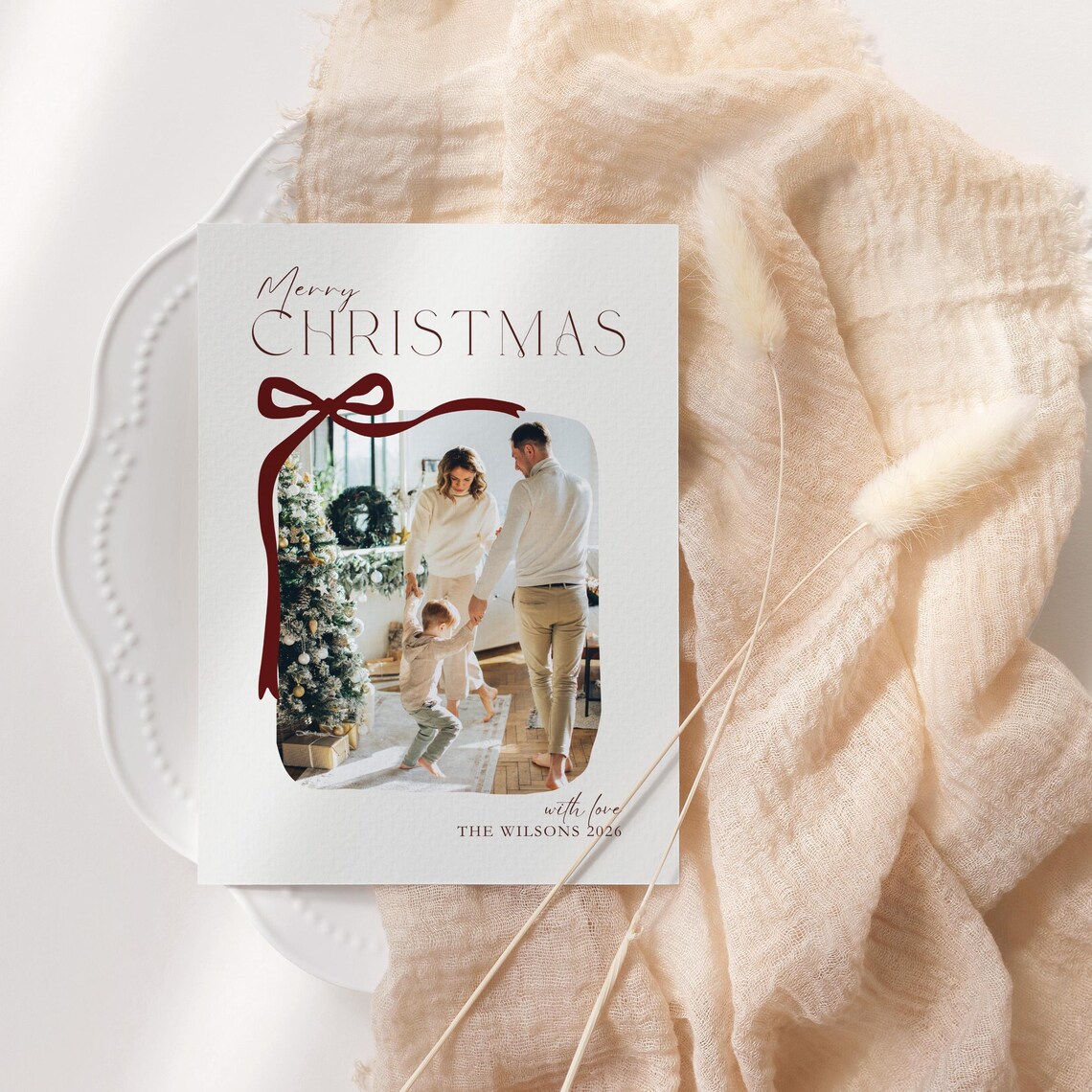 Modern Christmas Photo Card Template, Minimal Holiday Card Printable ...