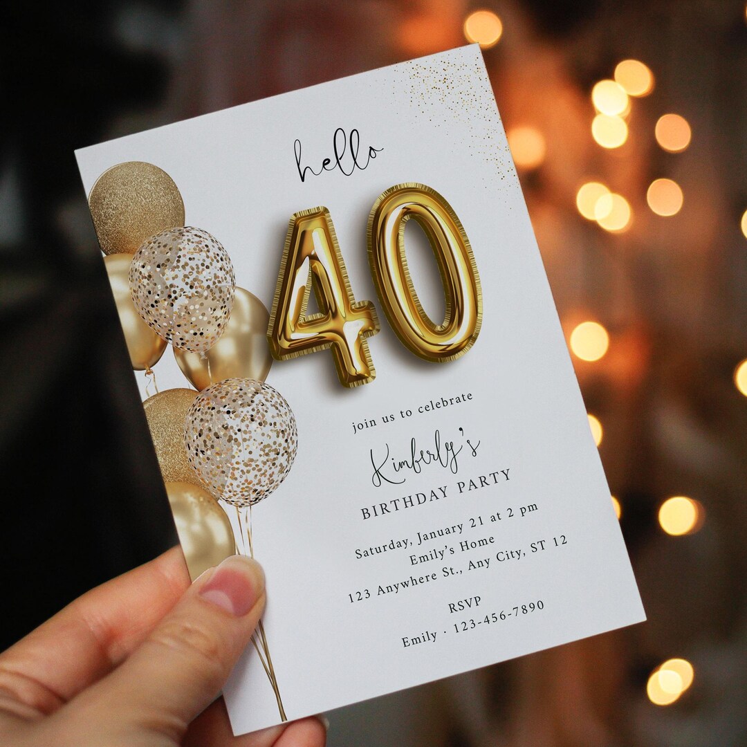 40th Birthday Party Invitation, Forty Birthday Invite, Elegant Gold ...