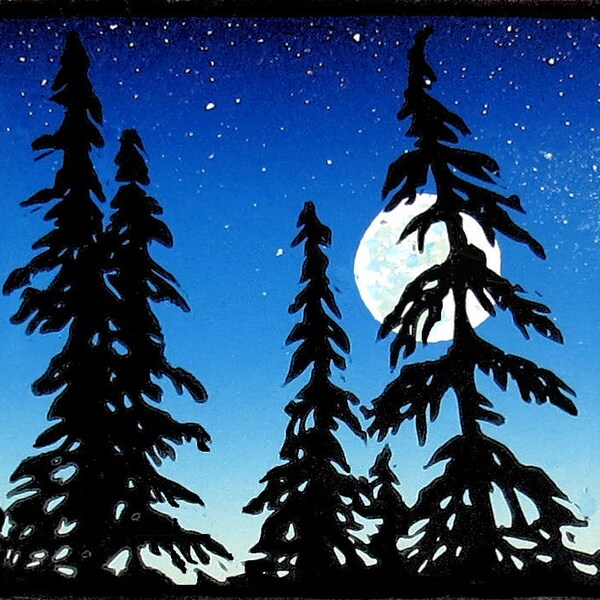 Linocut Moon - Etsy