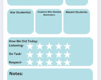 Leafy Substitute Report, Substitute Teacher, Class Report Card - Etsy
