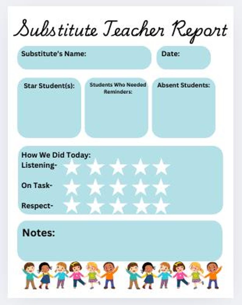 Digital Substitute Teacher Report - Etsy