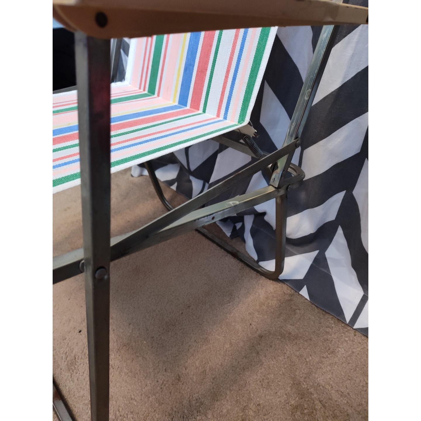 Vintage Beach Lounge Chair Metal W Springs Plastic Arms Striped Italian ...