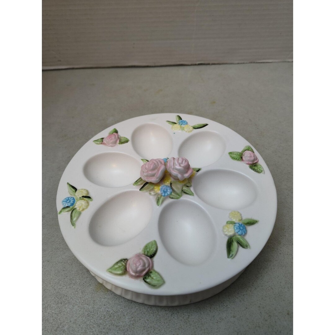 Vintage Holt Howard Ceramic Roses Flowers Deviled Egg Stand *read White ...