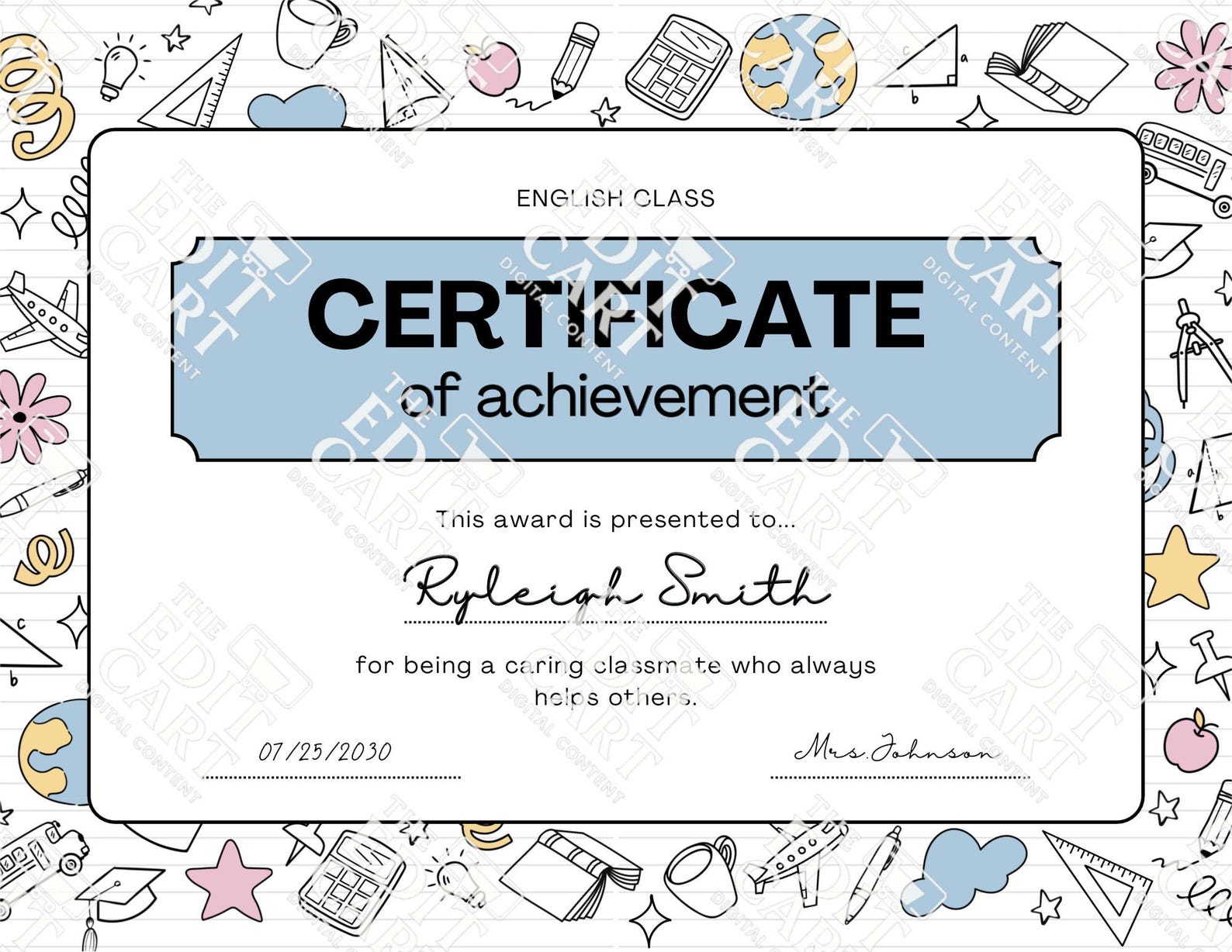 Editable Student Award Certificate Template: Classroom Teacher ...
