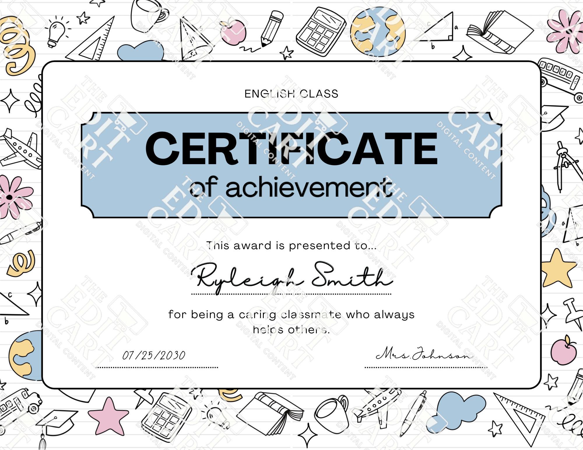 Editable Student Award Certificate Template: Classroom Teacher ...