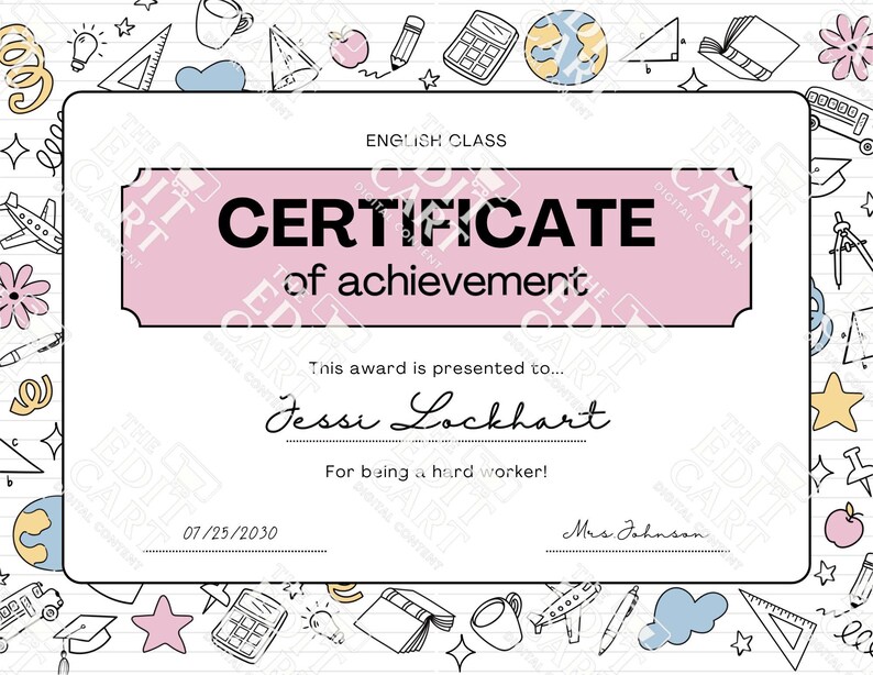 Editable Classroom Certificate Template | Printable Student Award ...