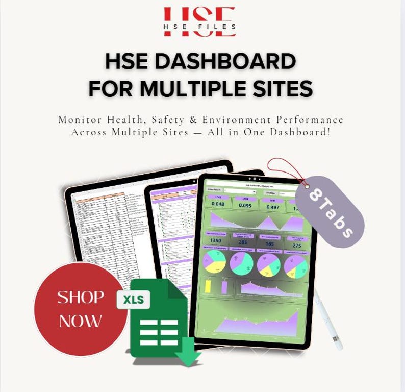 HSE Dashboard Excel Template: Multi-site Safety KPI Tracker (digital ...