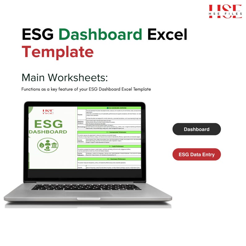 ESG Dashboard Excel Template | Environmental, Social & Governance KPI ...