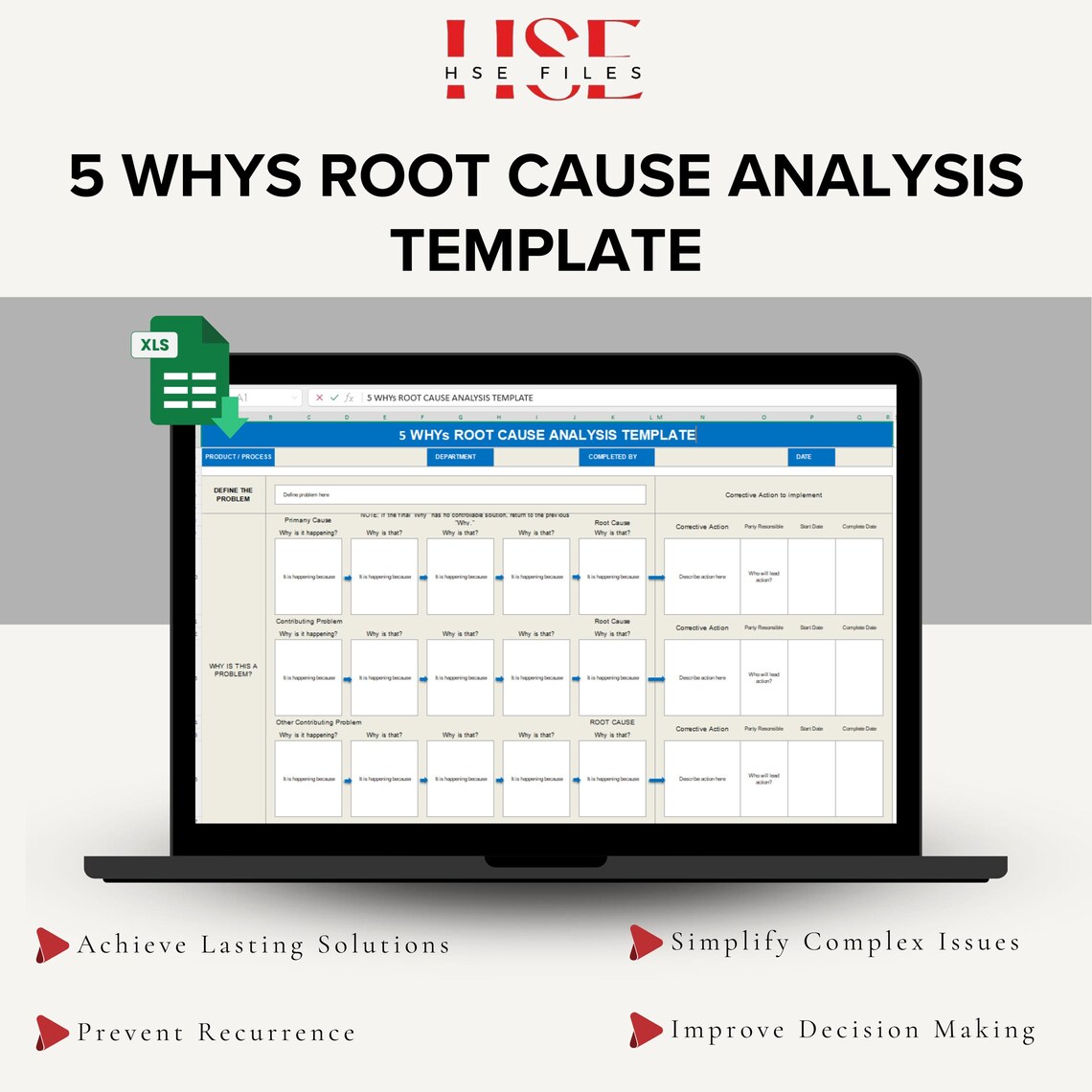5 Whys Root Cause Analysis Excel Template: Problem Solving RCA ...