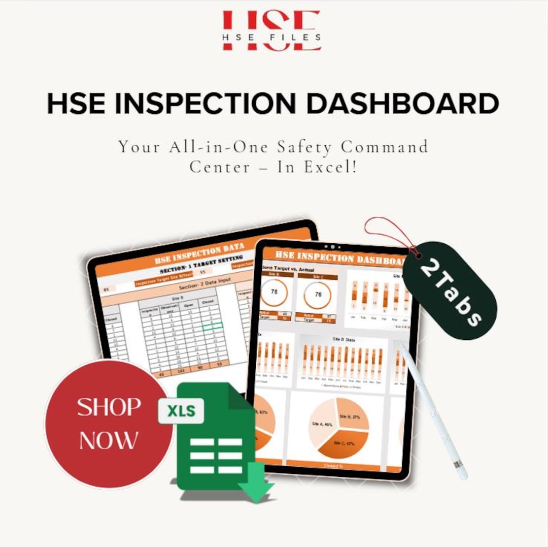 HSE Inspection Dashboard Excel Template: Safety Audit Tracker (digital ...
