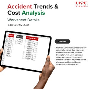 Accident Trends & Cost Analysis Excel Dashboard: HSE Safety KPI Tracker ...