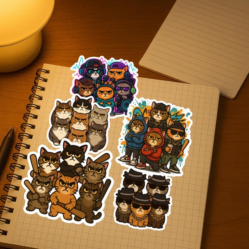 Gangsta Cat Sticker Bundle - Angry Cat Gang PNG Pack, Digital Download ...