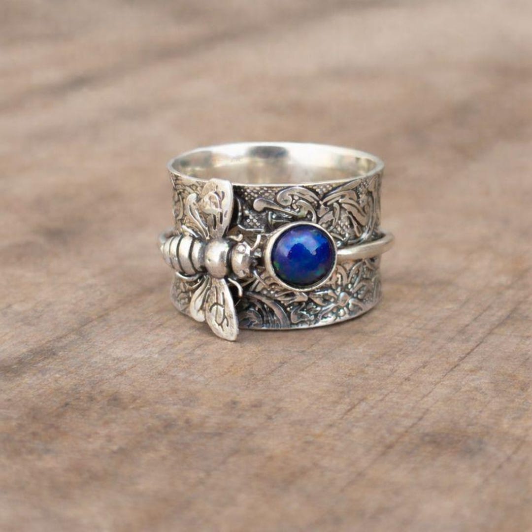 Lapis Lazuli Bee Spinner Ring, Sterling Silver Fidget Jewelry - Etsy