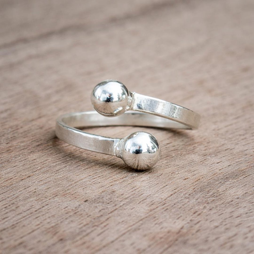 Sterling Silver Double Sphere Ring, Dainty Bypass Band - Etsy