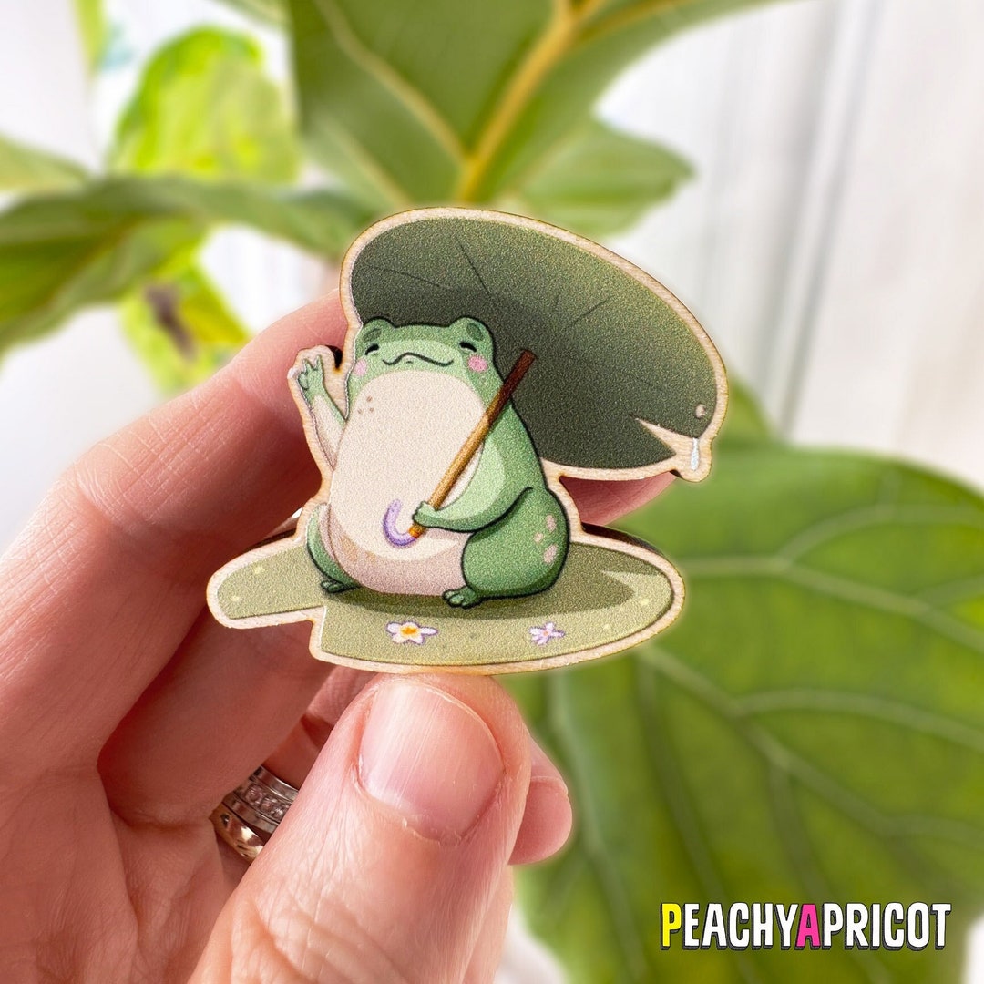 Cute Frog Pin With Umbrella in Nature | Froggy Lapel Pin | Frog Gifts ...