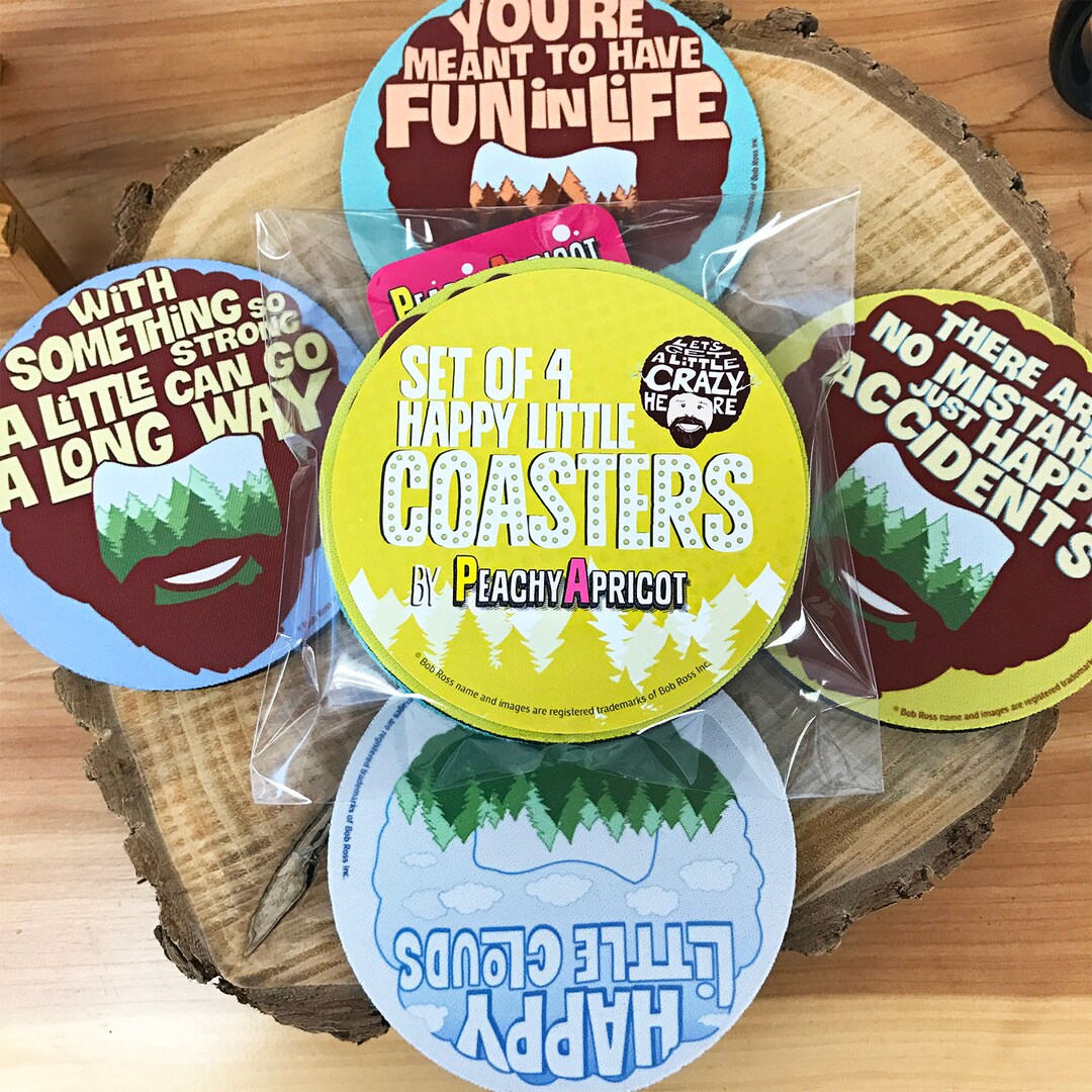 Bob Ross Coasters Gift Set | Home Decor | Drink Coaster Set - Etsy