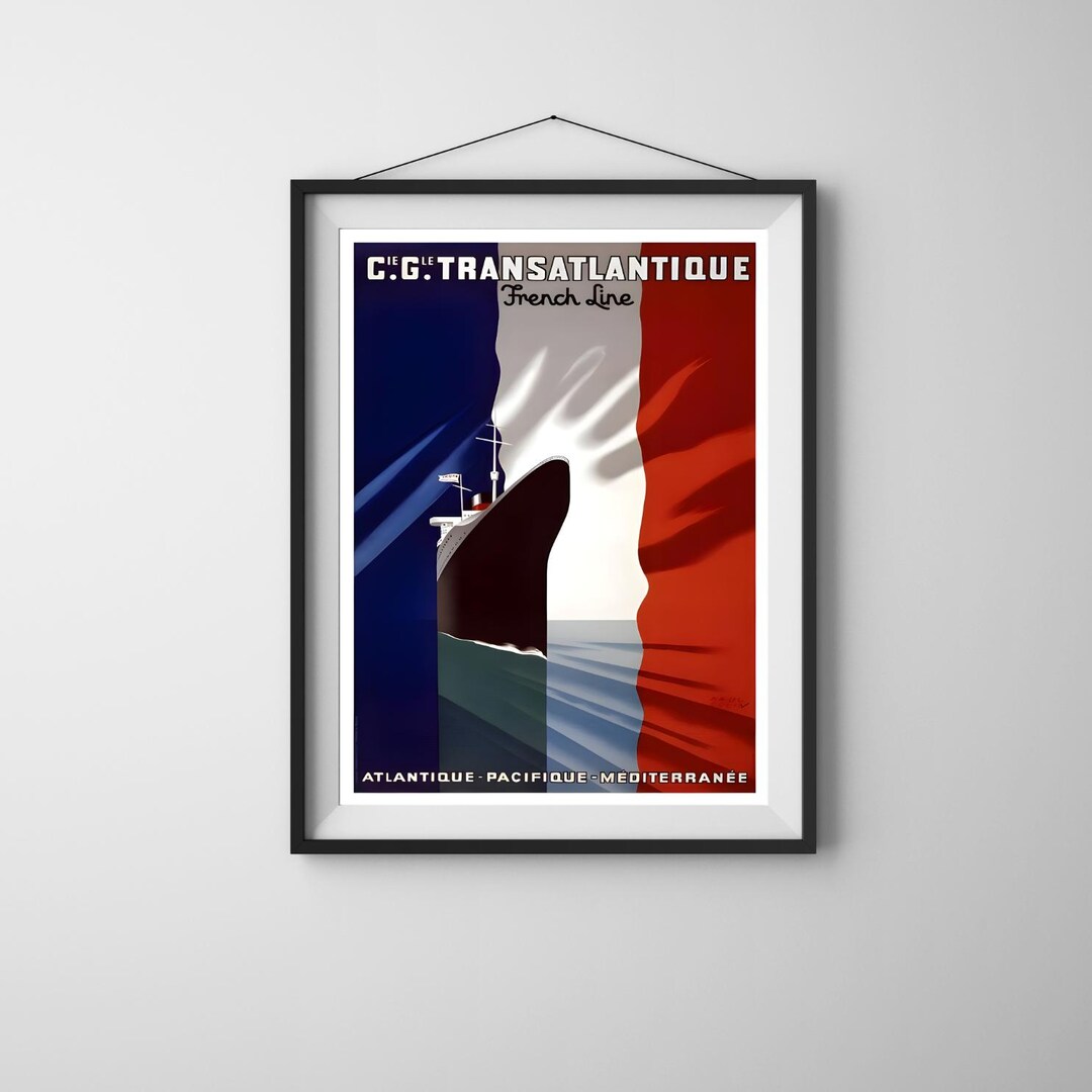 French Line Transatlantic Ship Poster – Vintage Art Deco Ocean Liner ...