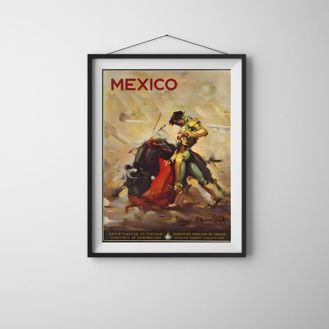 Vintage Mexico Travel Poster – Matador Bullfighting Art Print – Retro ...