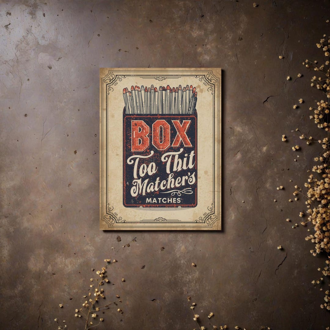 Vintage Matches Poster Matte Vertical Poster | Retro Matchbox Wall Art ...