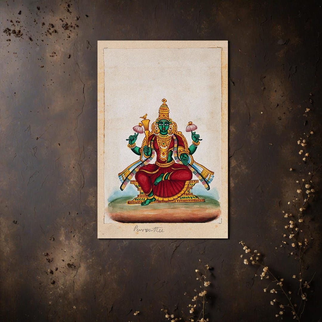 Goddess Parvati Poster: Indian Deity Gouache Painting, Spiritual Decor ...