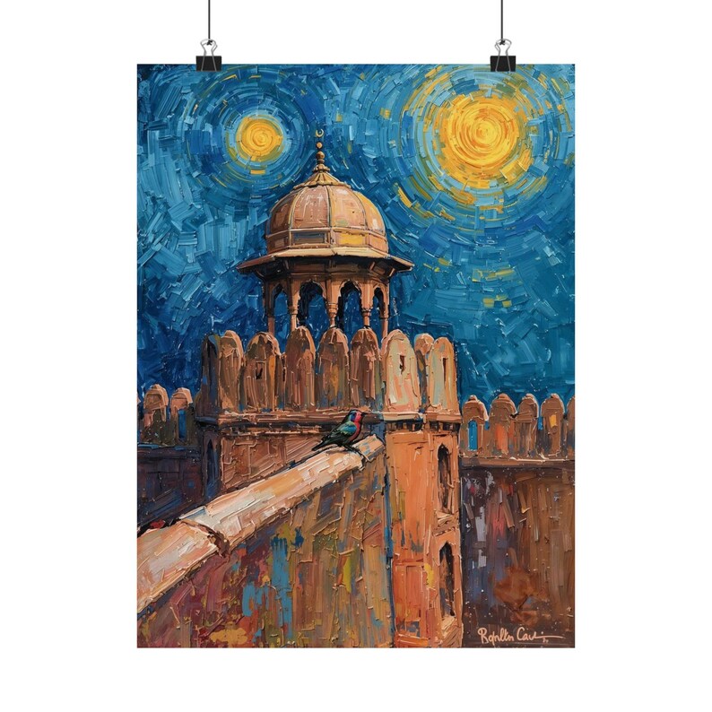 Starry Night Red Fort Poster | Matte Vertical Poster, Van Gogh Inspired ...