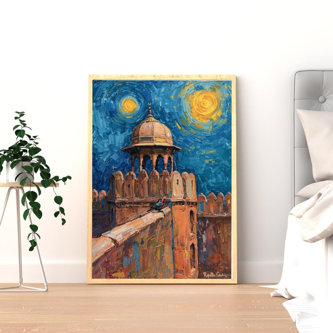 Starry Night Red Fort Poster | Matte Vertical Poster, Van Gogh Inspired ...