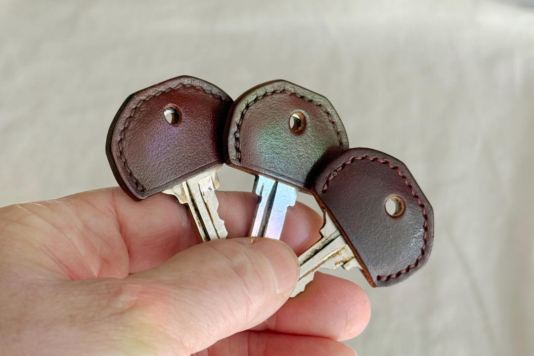Set of 3 Natural Leather House Key Covers, Minimalist Organizer ...