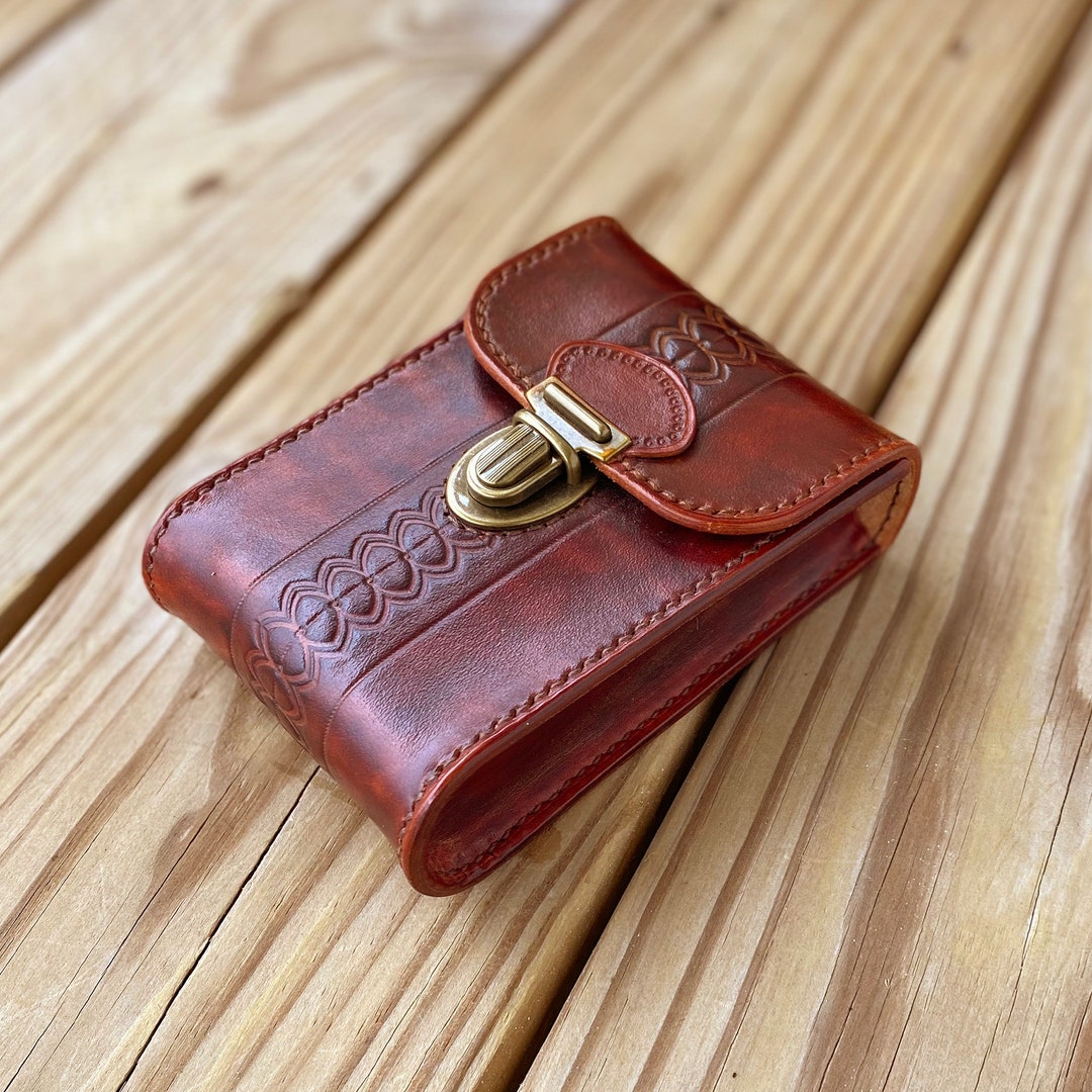 Tarot Deck Leather Case, Tuck Lock Clasp, Stamped Decor, Hard Full ...