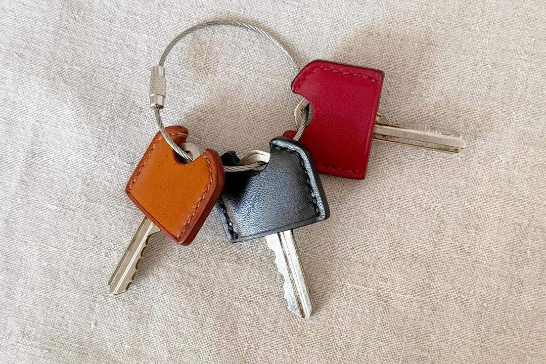 Set of 3 Leather Key Covers, Natural Italian Leather, Minimalist ...