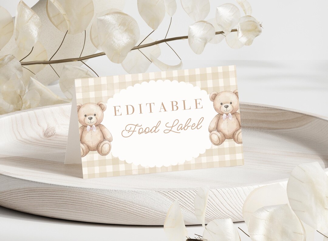Beary First Birthday Food Label, Teddy Bear Party Decor, Brown Bear ...