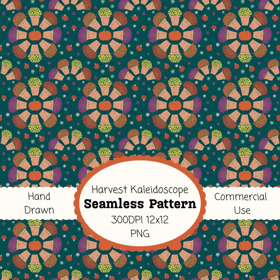 Mums and Pumpkins Fall Pattern: Bold Autumn Floral Design (PNG, JPEG ...