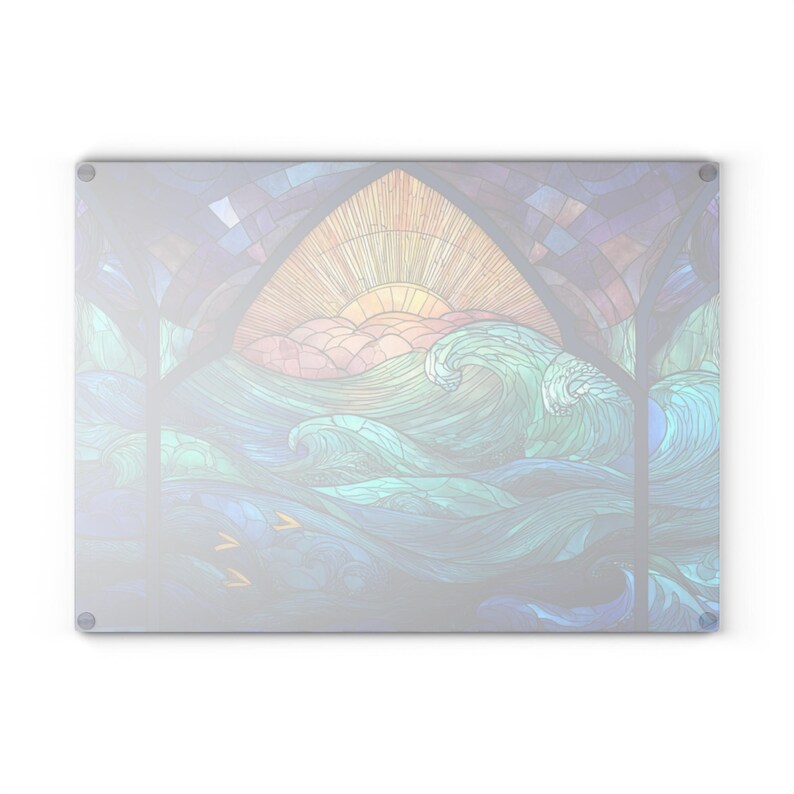 Stained Glass Effect Ocean Cutting Board, Tempered Glass Kitchen Board ...