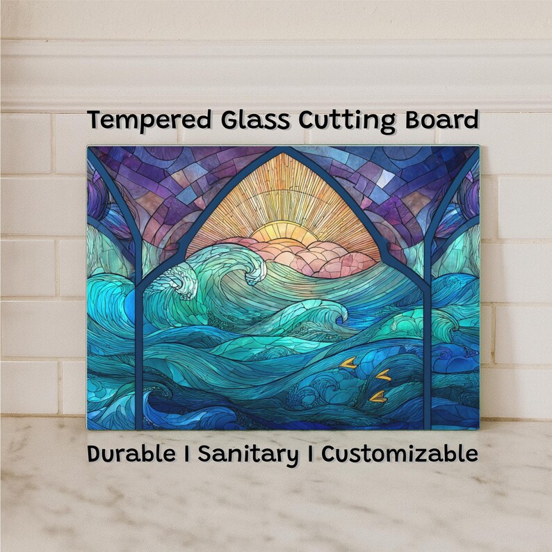 Stained Glass Effect Ocean Cutting Board, Tempered Glass Kitchen Board ...